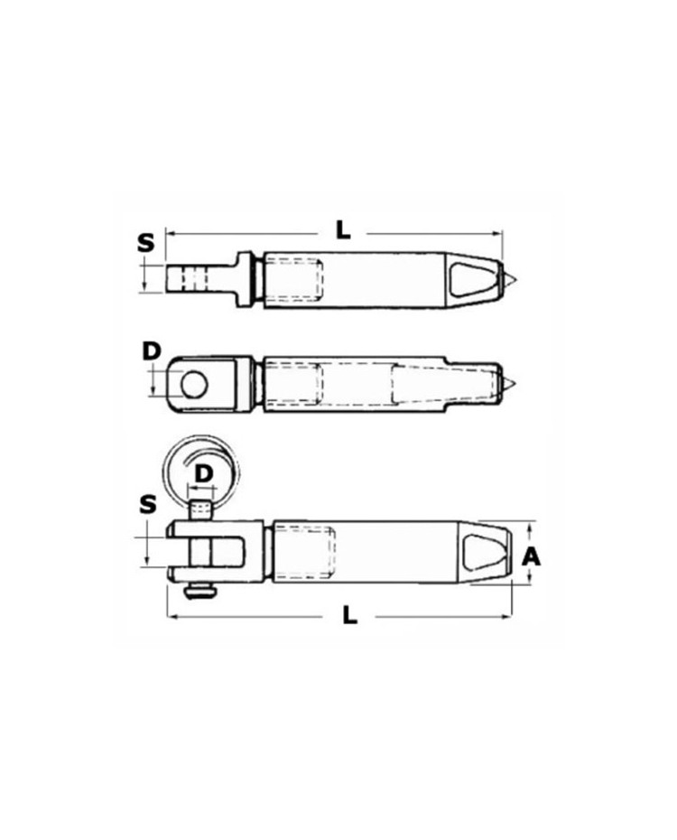 05.664.09 Embout à chape pour câble parafil - inox - ø9 mm